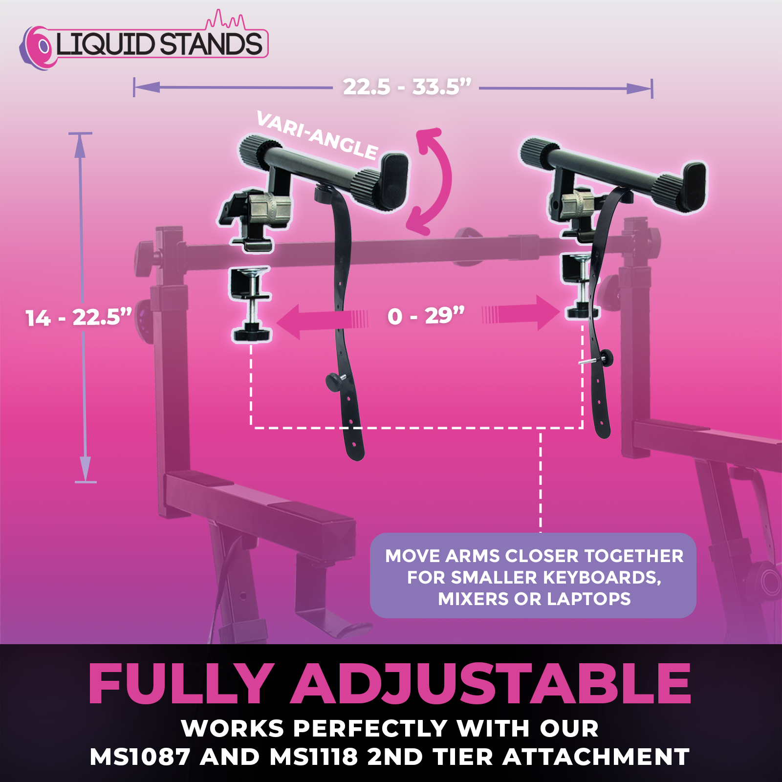 Adjustable 2-Tier Keyboard Stand Extender - Arms Only – Liquid Stands