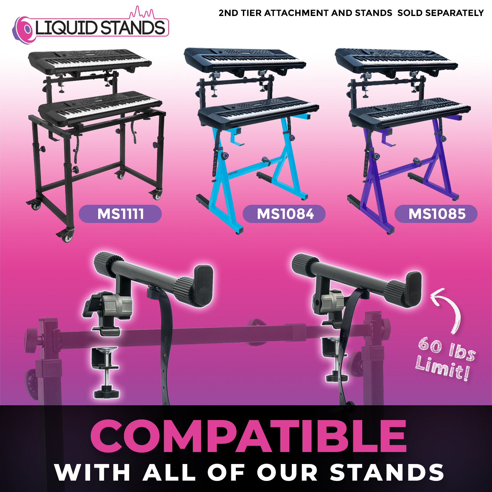 Adjustable 2-Tier Keyboard Stand Extender - Arms Only – Liquid Stands