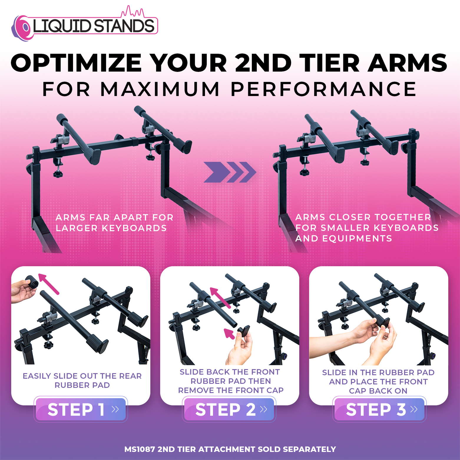 Adjustable 2-Tier Keyboard Stand Extender - Arms Only – Liquid Stands